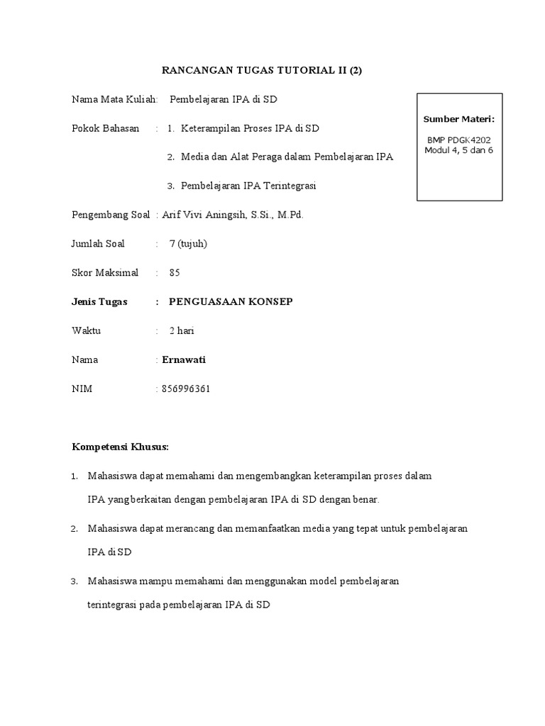 TT2, Pembelajaran IPA Di SD, 22mei21 | PDF | Karier & Perkembangan