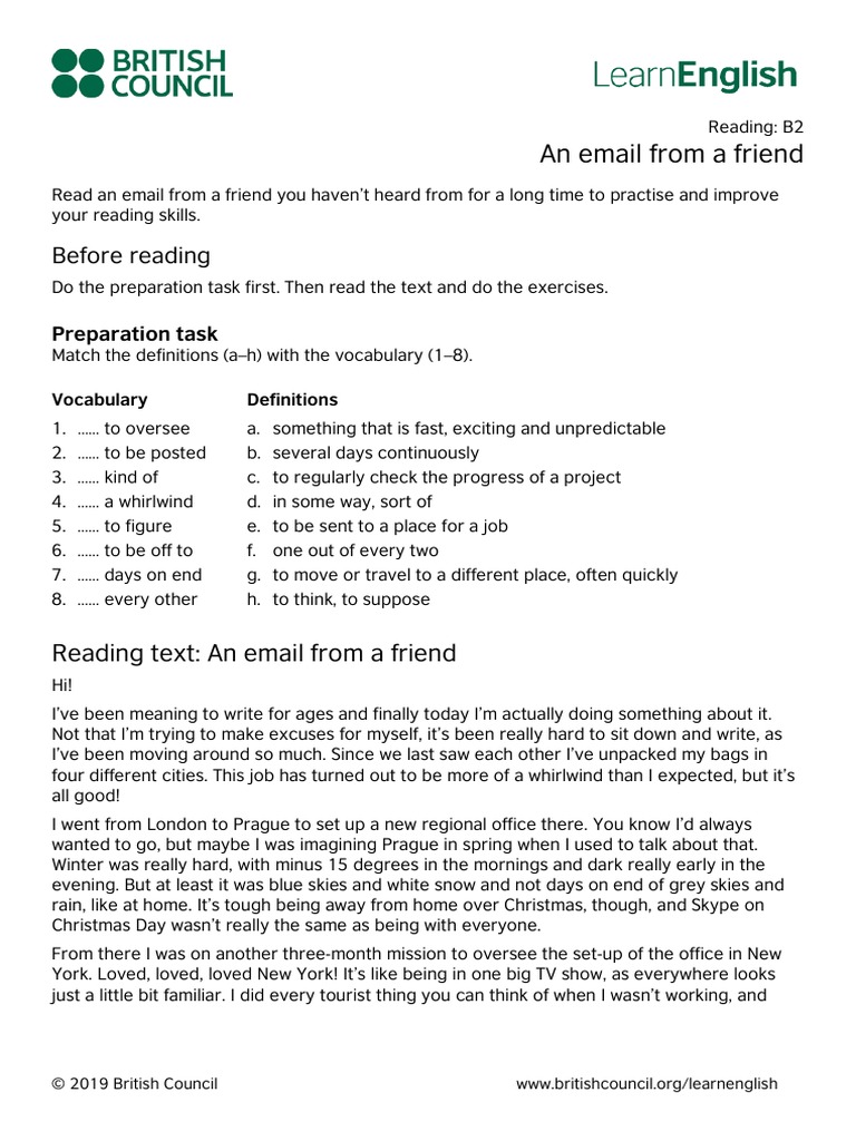 LearnEnglish Reading B2 An Email From A Friend | PDF