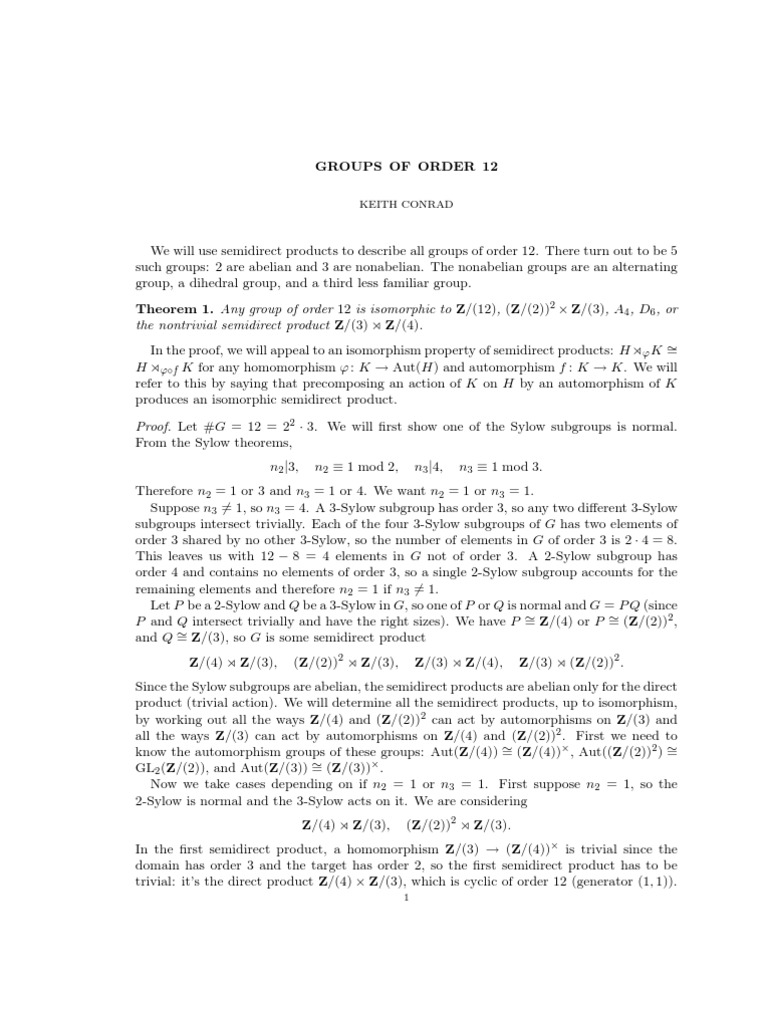 Groups of Order 12: Classification and Properties | PDF | Group ...