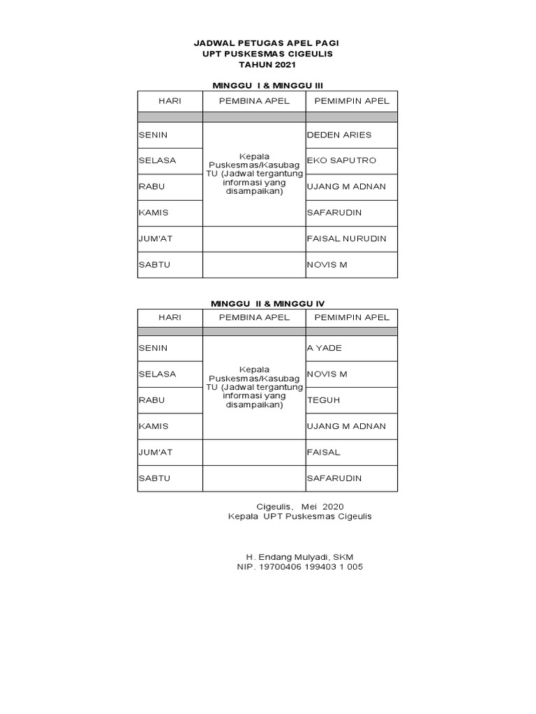 Jadwal Petugas Apel Pagi | PDF