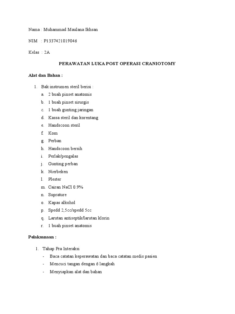 Sop Perawatan Post Op Craniotomy Muhammad Maulana Ikhsan | PDF
