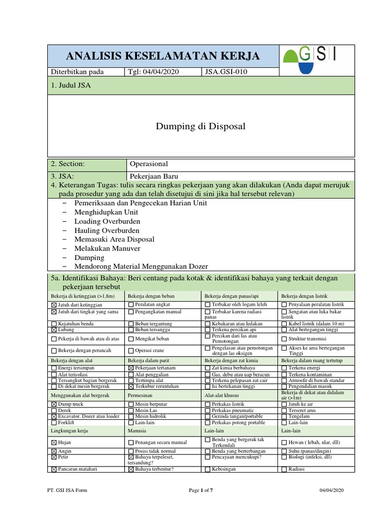 JSA Dumping di Disposal Batubara | PDF