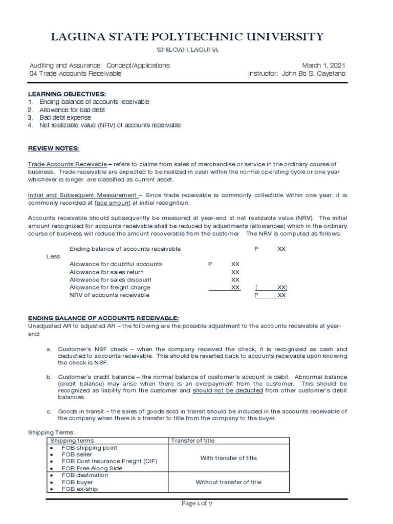 04 Trade Accounts Receivable | PDF | Bad Debt | Debits And Credits 04 Trade Accounts Receivable | PDF | Bad Debt | Debits And Credits