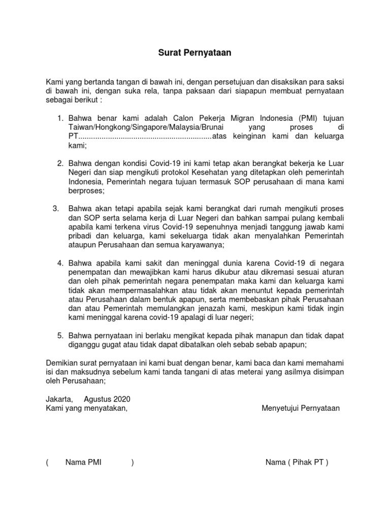 Surat Pernyataan PMI | PDF