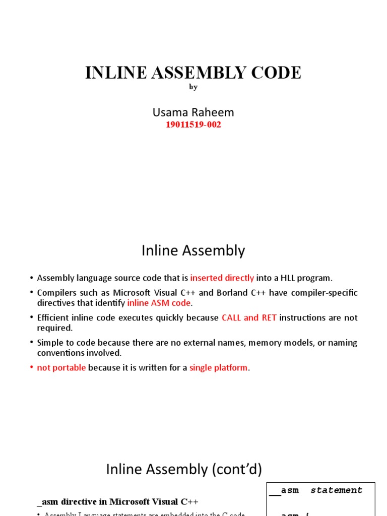 Inline Assembly Code | PDF | Assembly Language | Pointer (Computer ...