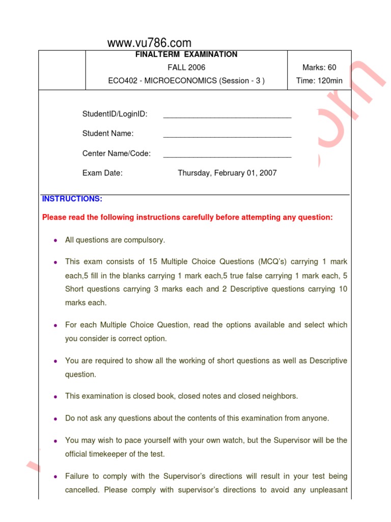 Eco402 - Final - Term1 - Short ECO 402 FILE 2 | PDF | Monopoly | Perfect Competition