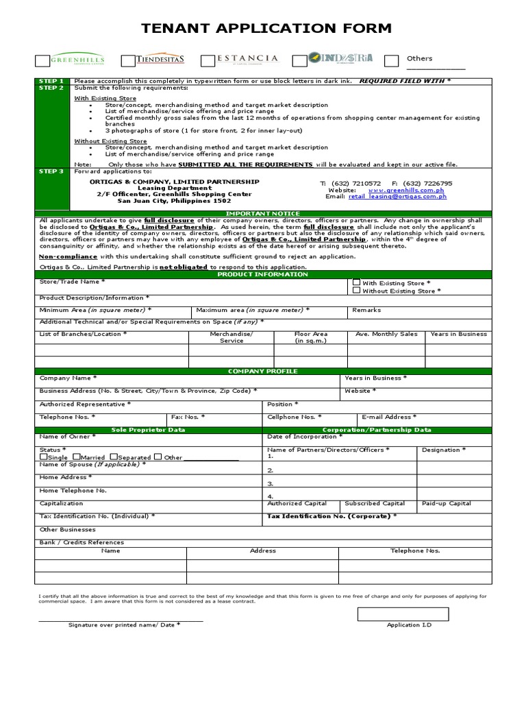 Tenant Application Form Guidelines | PDF | Private Law | Business