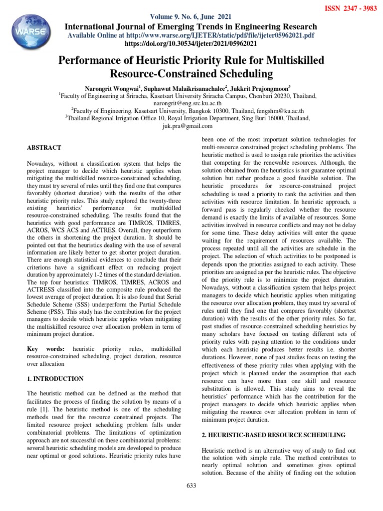 Performance of Heuristic Priority Rule For Multiskilled Resource-Constrained Scheduling | PDF ...