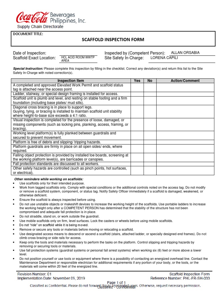 Scaffold Inspection Form: Document Title | PDF | Scaffolding | Tools