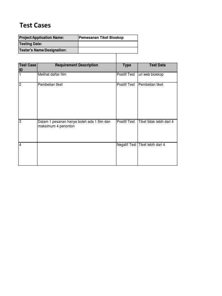 Contoh Test Case Pemesanan Tiket Bioskop | PDF