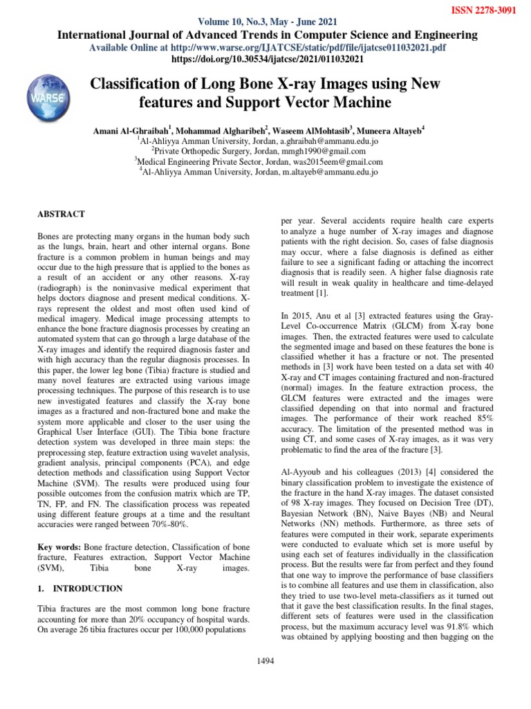 Classification of Long Bone X-Ray Images Using New Features and Support ...