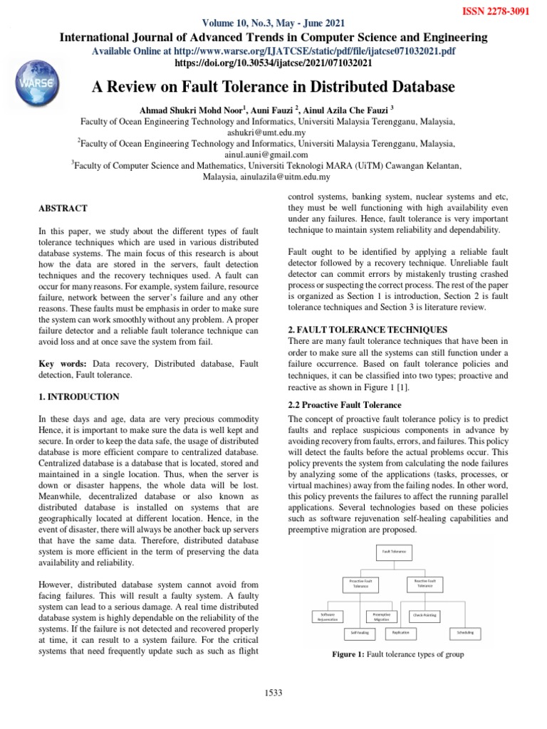 A Review On Fault Tolerance in Distributed Database | PDF | Replication (Computing) | Fault ...