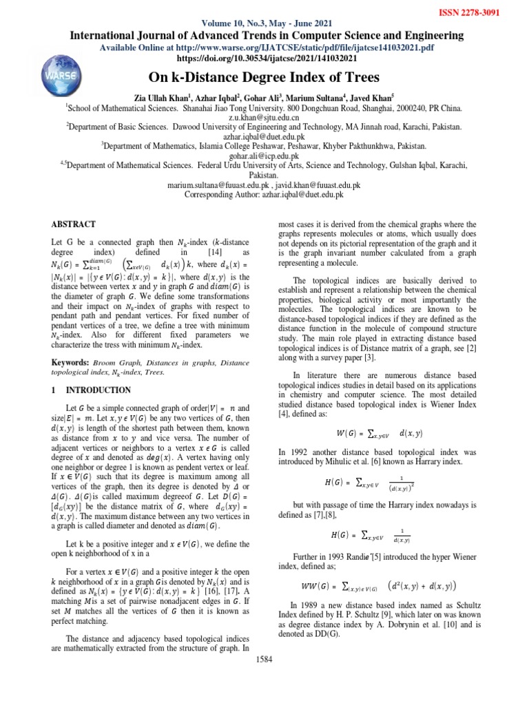 On K-Distance Degree Index of Trees | PDF | Vertex (Graph Theory) | Theoretical Computer Science