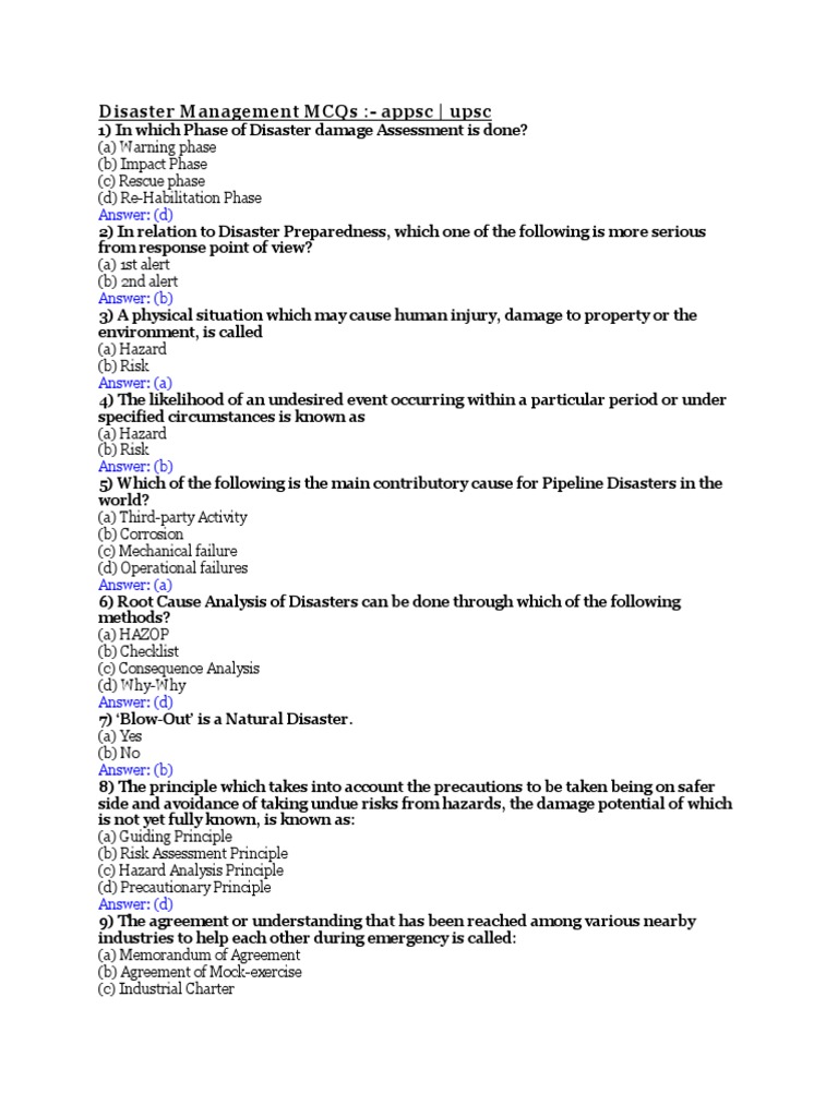 Disaster Management MCQs | PDF