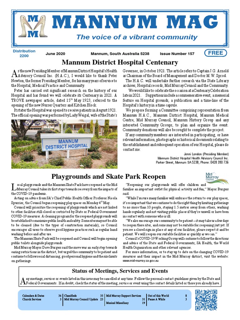 Mannum Mag 2020 Issue 157 | PDF | Hospital | Business
