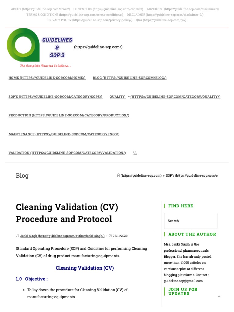 Cleaning Validation (CV) Procedure and Protocol - Guideline SOPs | PDF | Solubility | Dose ...