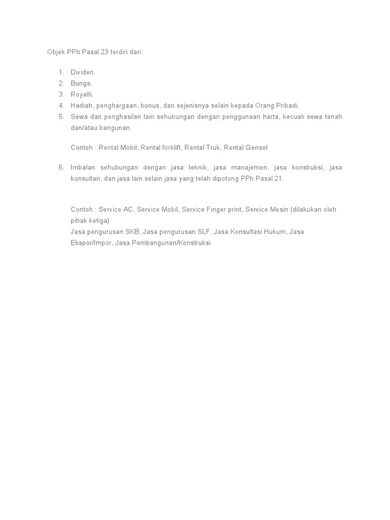 Objek PPH Pasal 23 Terdiri Dari | PDF