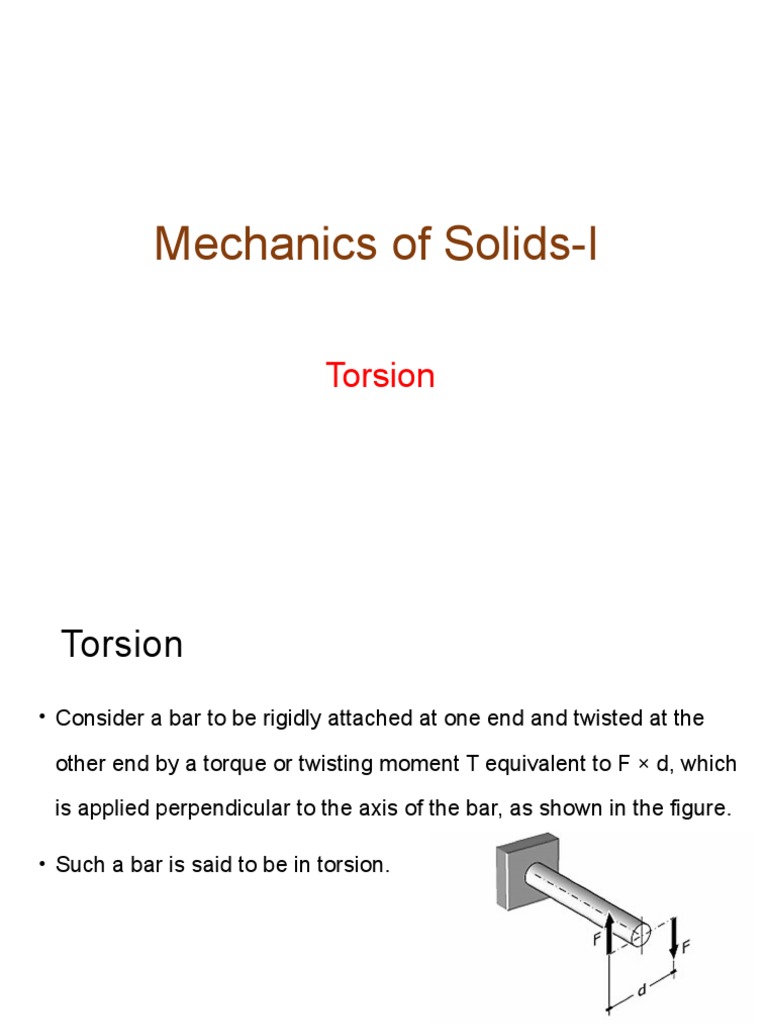 Mechanics of Solids-I: Torsion | PDF | Torque | Classical Mechanics