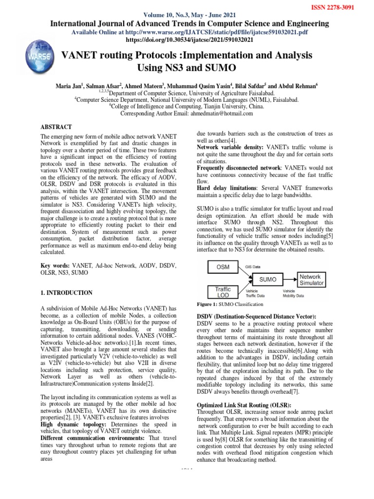 Vanet Routing Protocols Implementation And Analysis Using Ns3 And Sumo