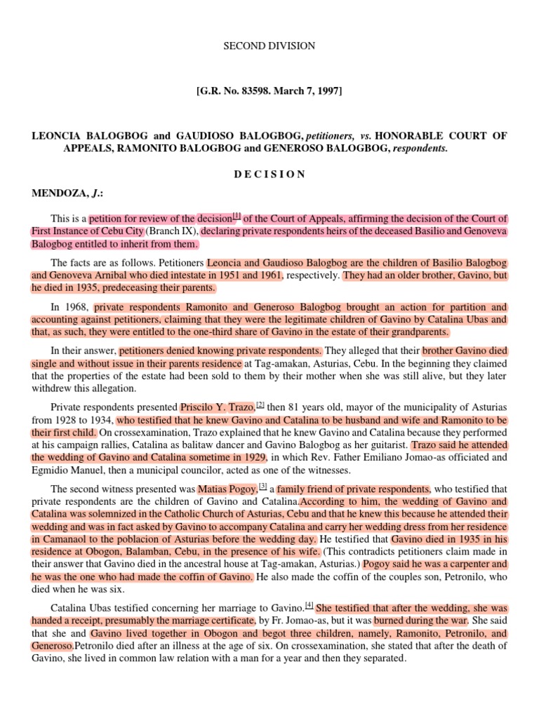 Balogbog Vs CA and Balogbog | PDF | Marriage | Testimony