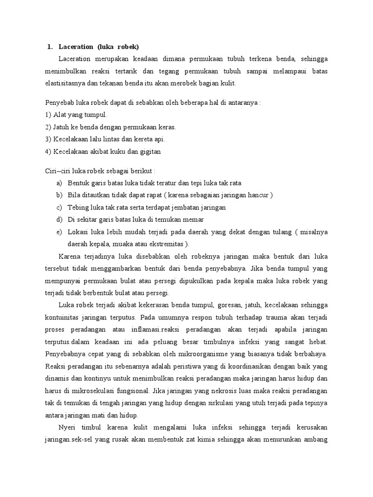 Ciri dan Jenis Luka Robek (Laceration) | PDF | Sejarah