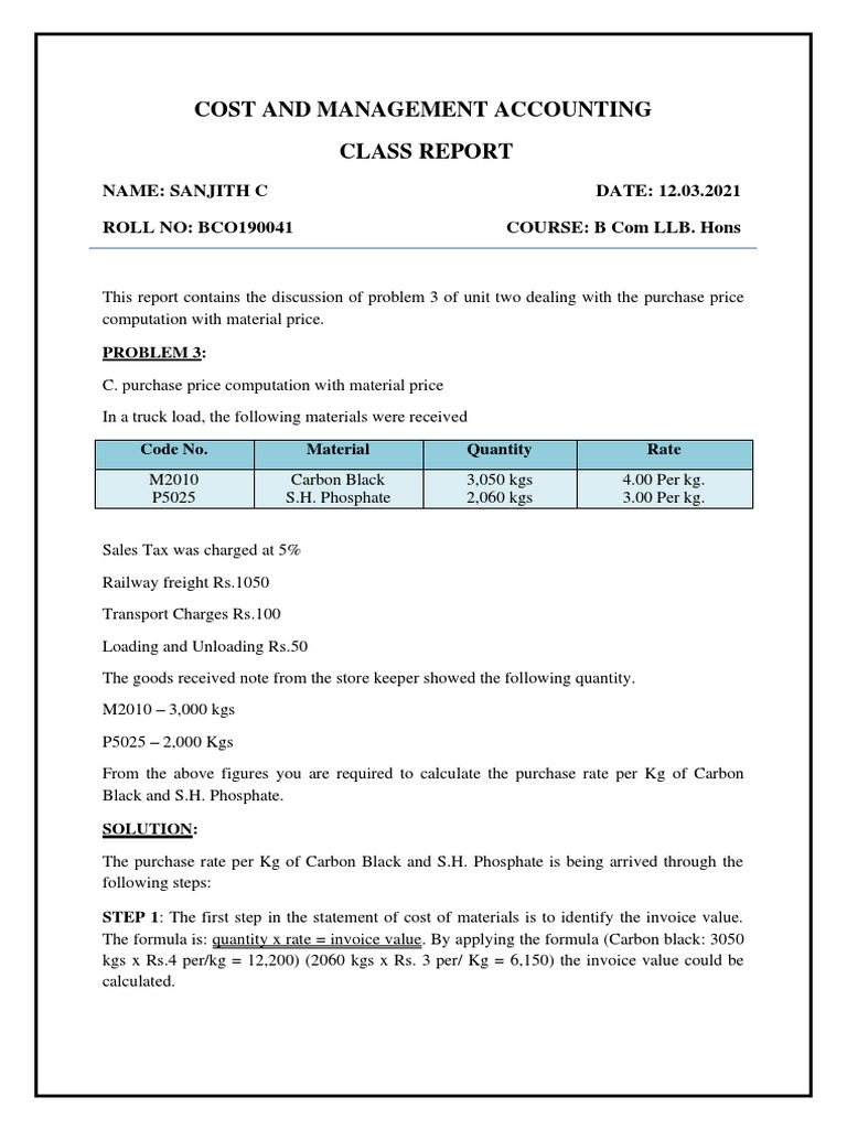 Class Report Cost and Management | PDF | Formula | Prices