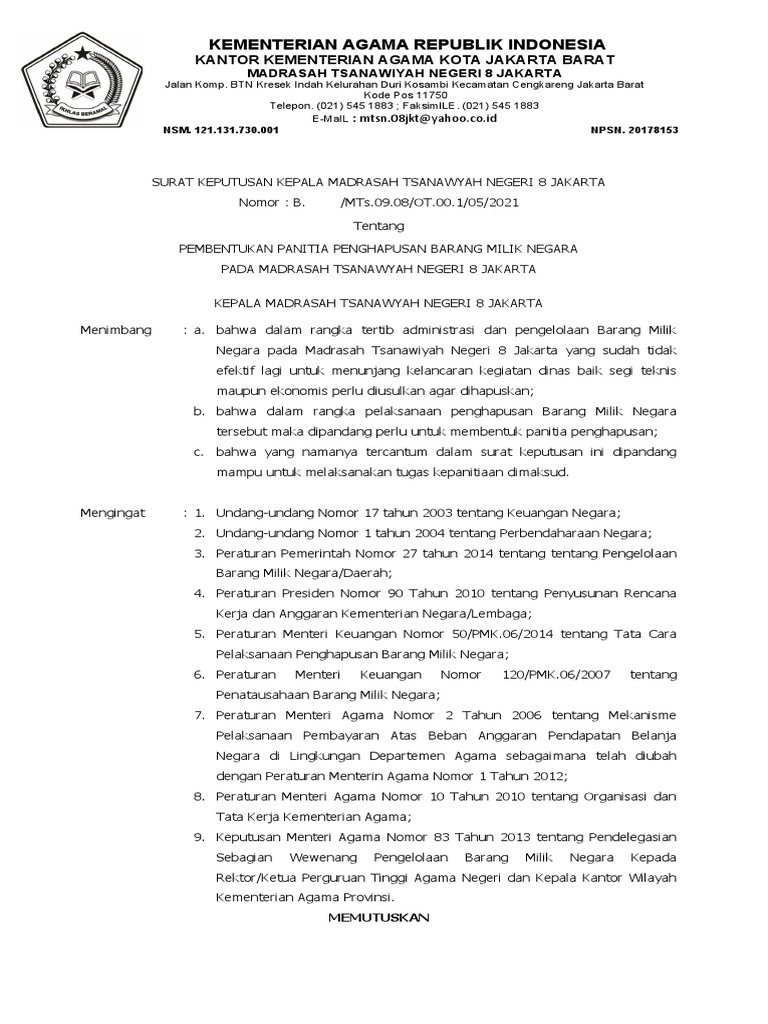 Contoh Berkas Lampiran Penghapusan | PDF