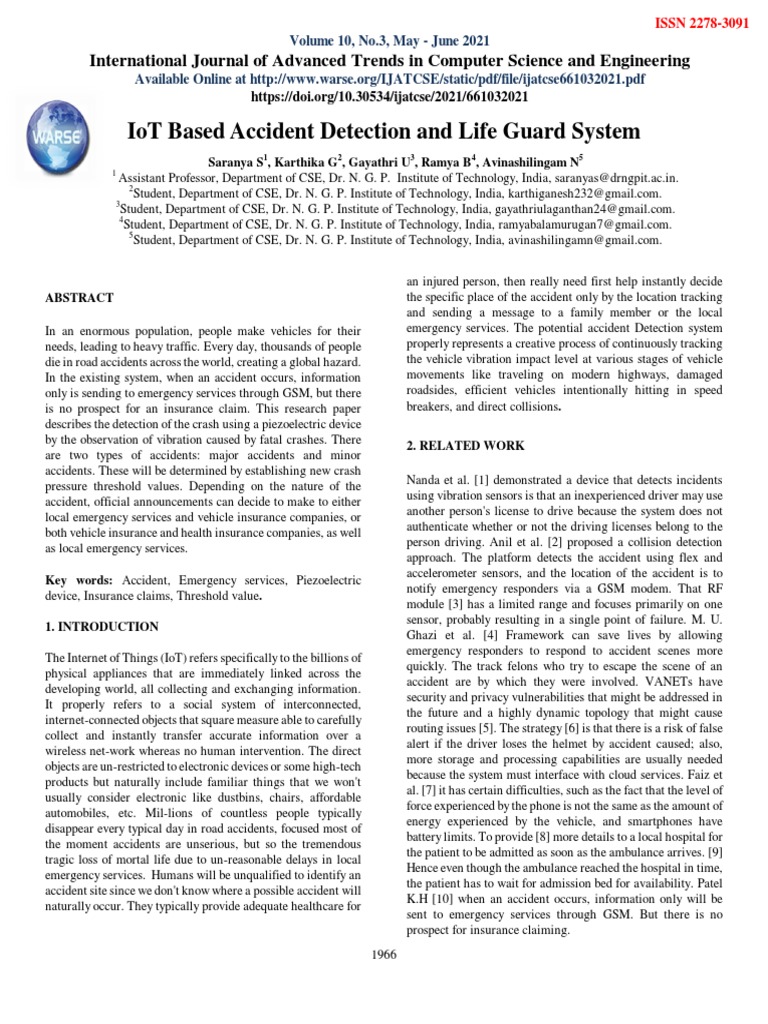IoT Based Accident Detection and Life Guard System | PDF | Direct ...