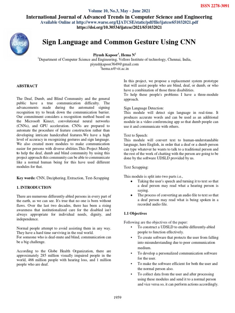 Sign Language and Common Gesture Using CNN | Download Free PDF | Visual ...