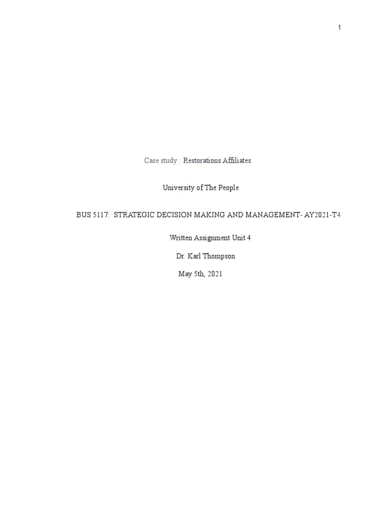 Restoration Affiliates Case Study Analysis | PDF | Swot Analysis ...