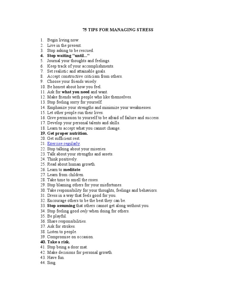75 Tips For Managing Stress | PDF | Applied Psychology | Clinical ...