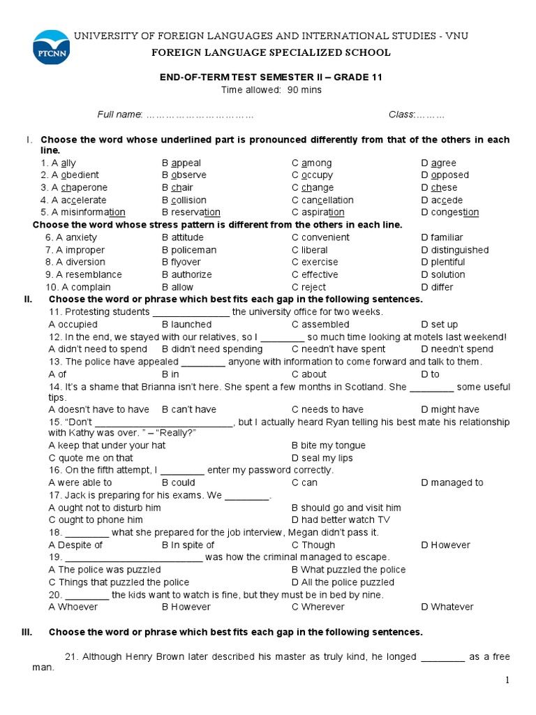 Grade 11 English End-of-Term Test | PDF | Newspapers | News