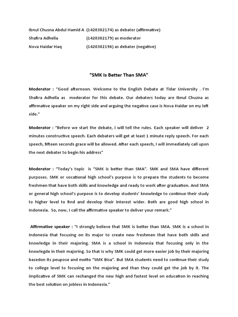 Debate Script | PDF | Schools | Science