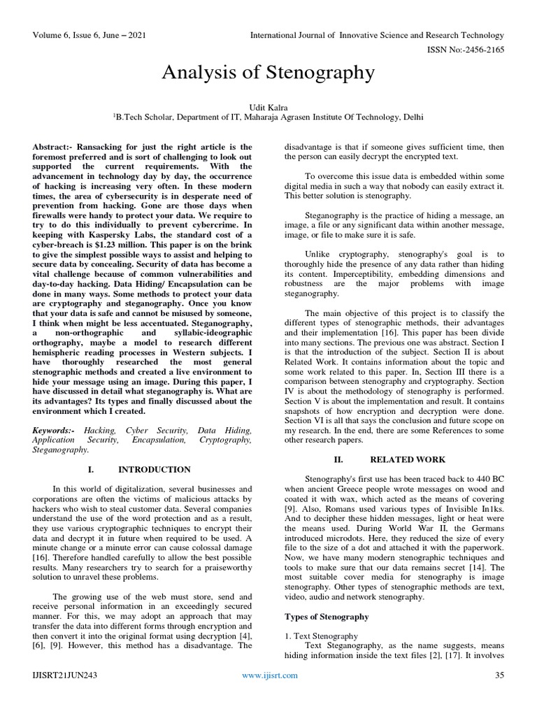 Analysis of Stenography | Download Free PDF | Cryptography | Data Compression