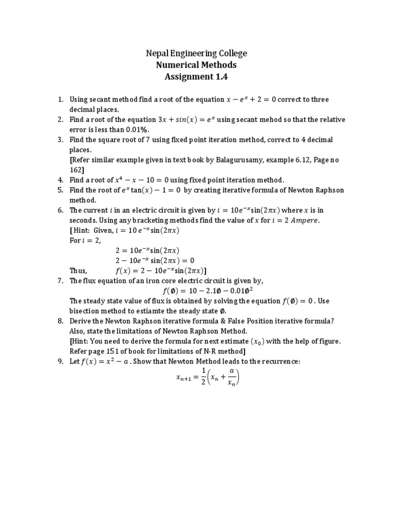 Numerical Methods Assignment | PDF