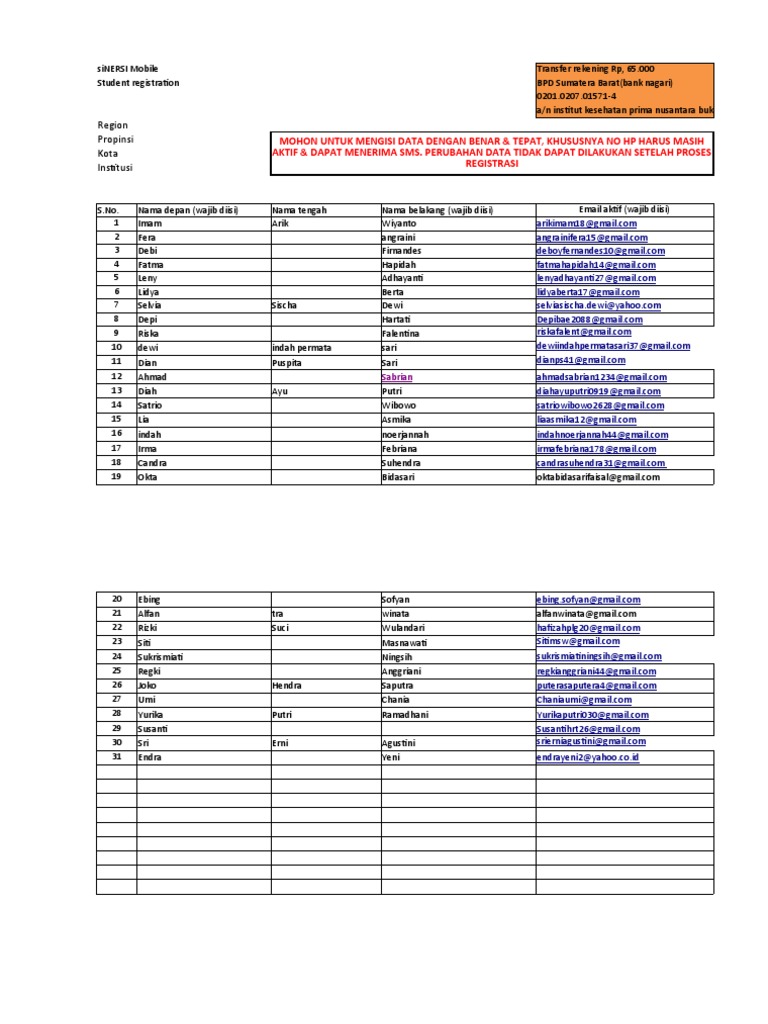 Template Formulir Registrasi Student siNERSI Mobile | PDF Template Formulir Registrasi Student siNERSI Mobile | PDF
