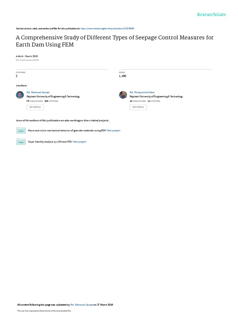 A Comprehensive Study of Different Types of Seepage Control Measures For Earth Dam Using FEM ...