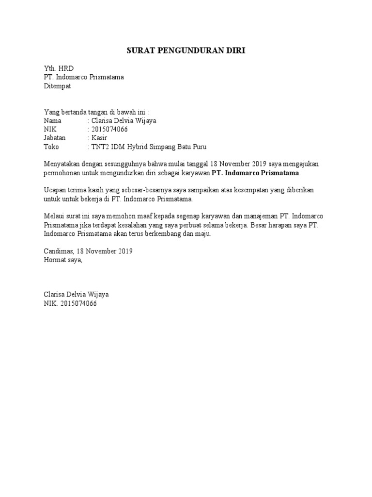 Surat Pengunduran Diri | PDF