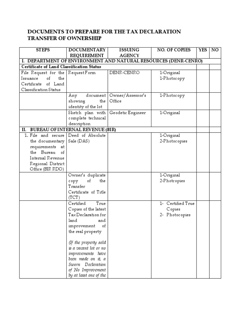Draft Requirements For Tax Declaration Tranfer | Download Free PDF ...