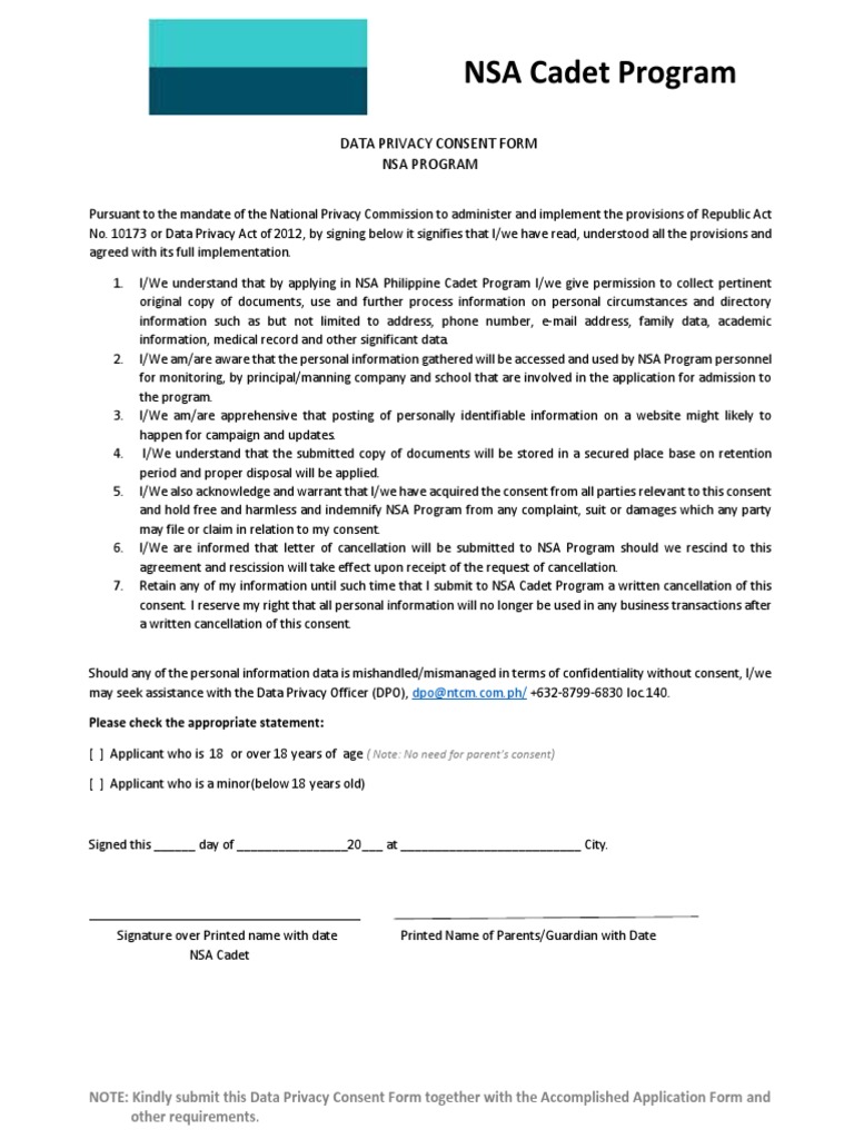 DATA PRIVACY CONSENT FORM - NSA Applicant | PDF | National Security ...