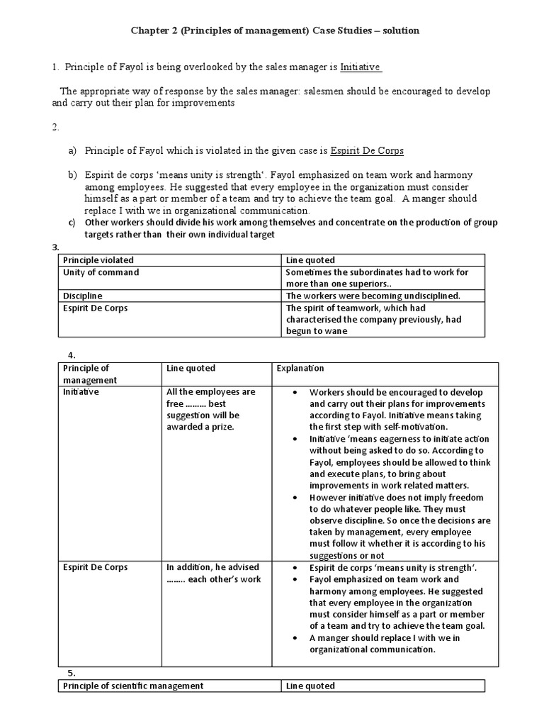 Analysis of Fayol's Principles of Management in Various Case Studies ...