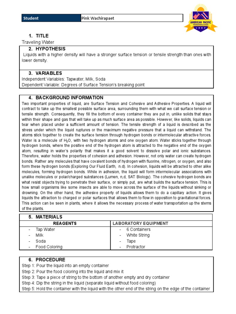 Weebly - Pink Wachirapaet - Traveling Water Lab Report - Summative ...