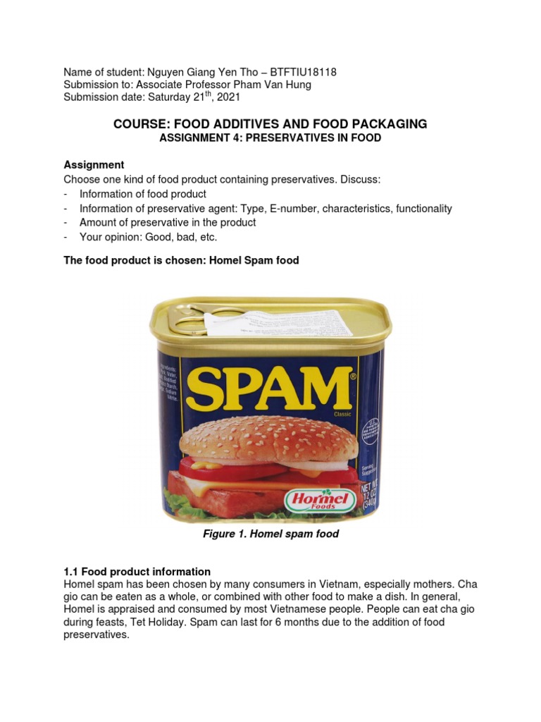 Analysis of Preservatives in Homel Spam Food: Benefits and Risks of ...