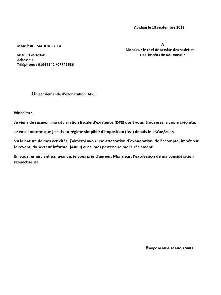 Demande D'exoneration K.valery | PDF