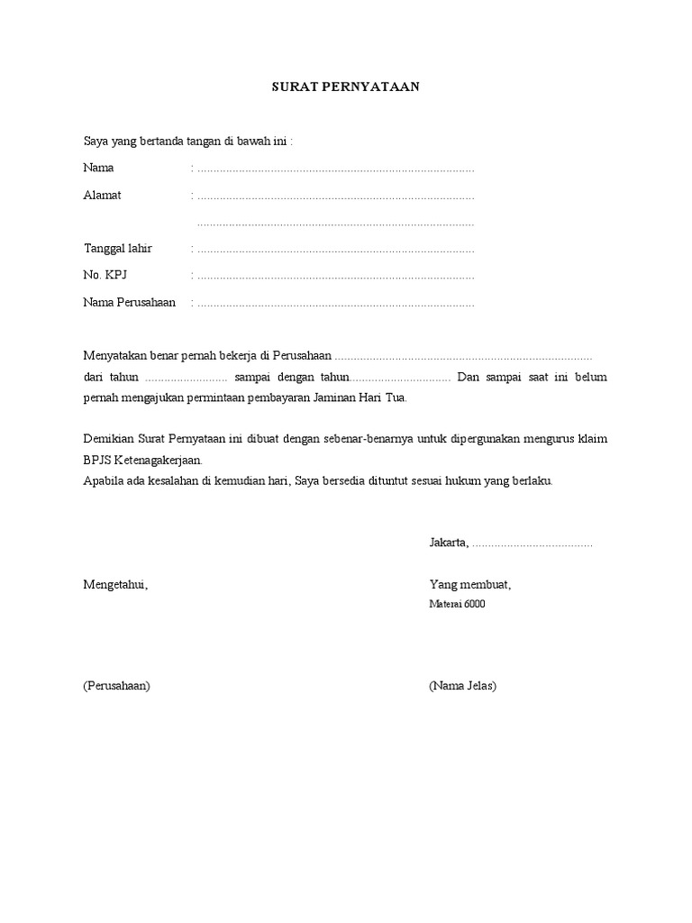 SURAT PERNYATAAN (Paklaring) | PDF