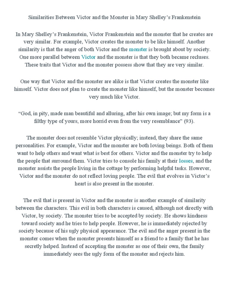 Comparing Victor Frankenstein and The Monster in Mary Shelley's ...