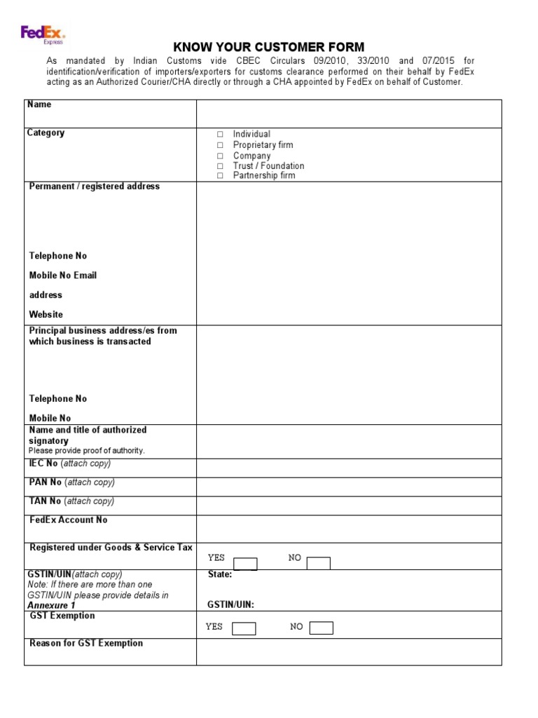Fedex Kyc Form (27657) | PDF | Power Of Attorney | Identity Document