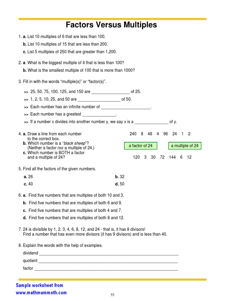 Factors and Multiples Worksheet | PDF