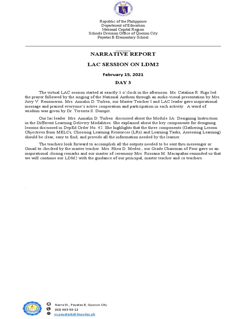 Narrative Report Day 3 | PDF