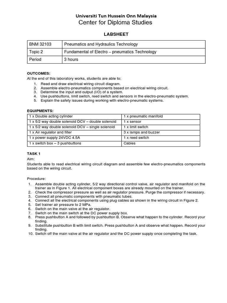 Fundamentals of Electro-Pneumatics: A Laboratory Experiment on Reading ...